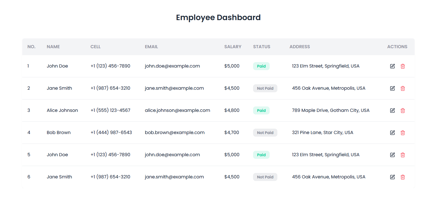 Tailwind Dynamic Table Component with React
